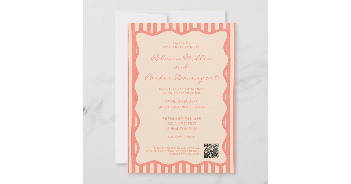Whimsical Painted Pinstripes Wedding QR Code Invitation | Zazzle