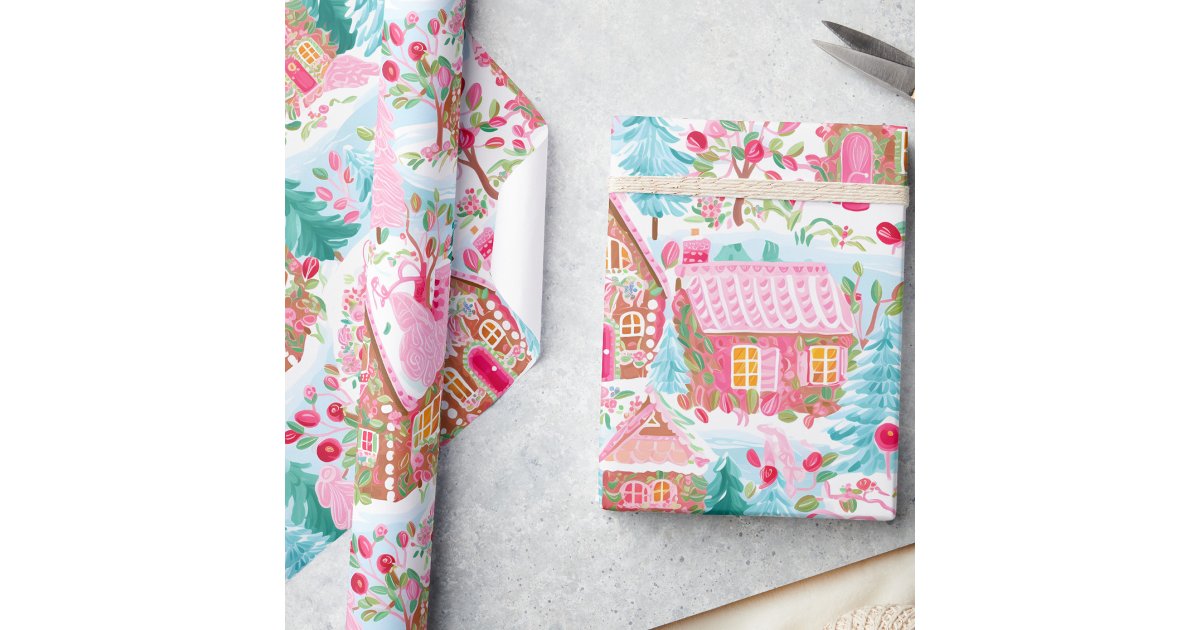 Whimsical Pastel Pink Gingerbread Dream Christmas Wrapping Paper | Zazzle