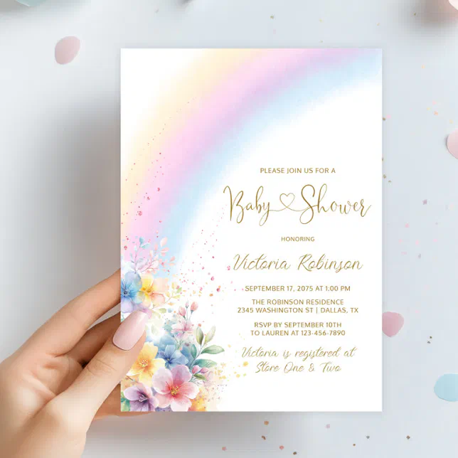 Whimsical Pastel Rainbow Baby Shower Invitation | Zazzle
