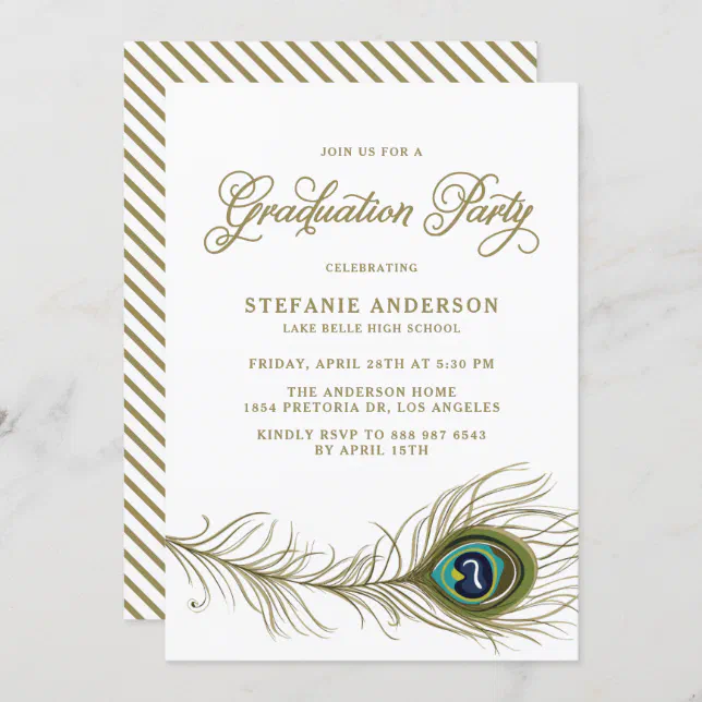 Whimsical Peacock Feather Graduation Party Invitation | Zazzle