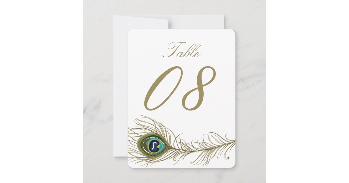 Whimsical Peacock Feather Table Number Card | Zazzle