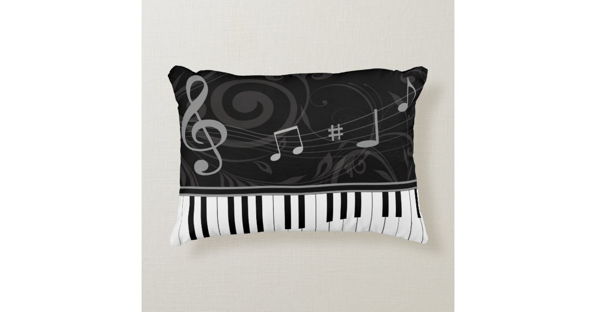 Whimsical Piano and Musical Notes Accent Pillow | Zazzle