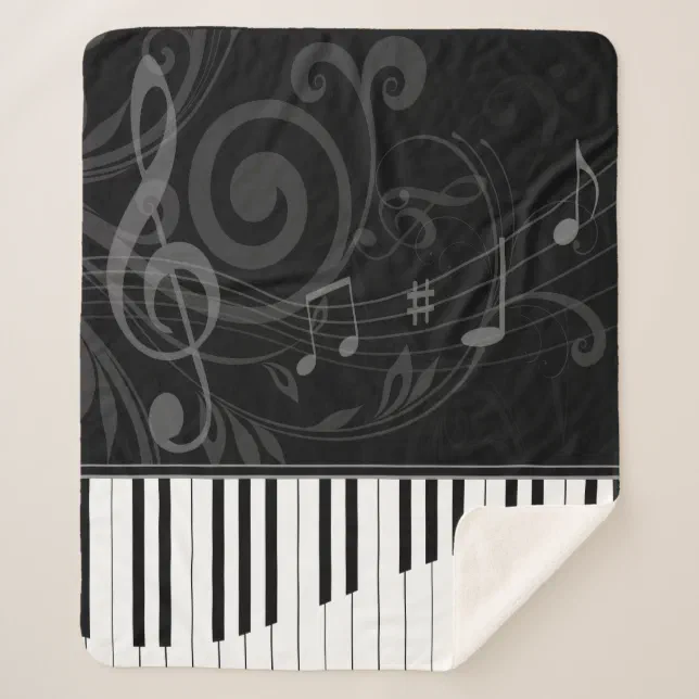Whimsical Piano and Musical Notes Sherpa Blanket | Zazzle