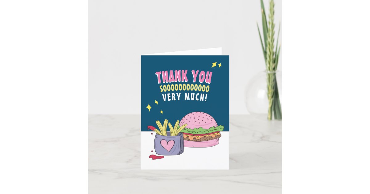 Whimsical Pink Burger and Fries Thank You Card | Zazzle