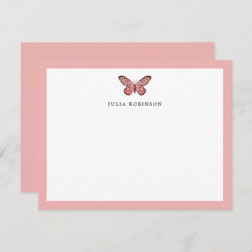Whimsical Pink Butterfly Girly Note Card | Zazzle