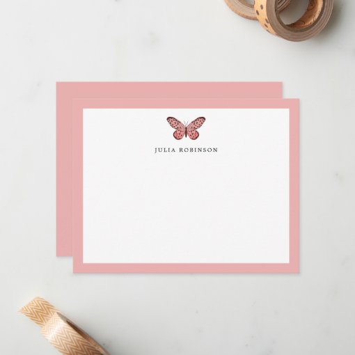 Whimsical Pink Butterfly Girly Note Card | Zazzle