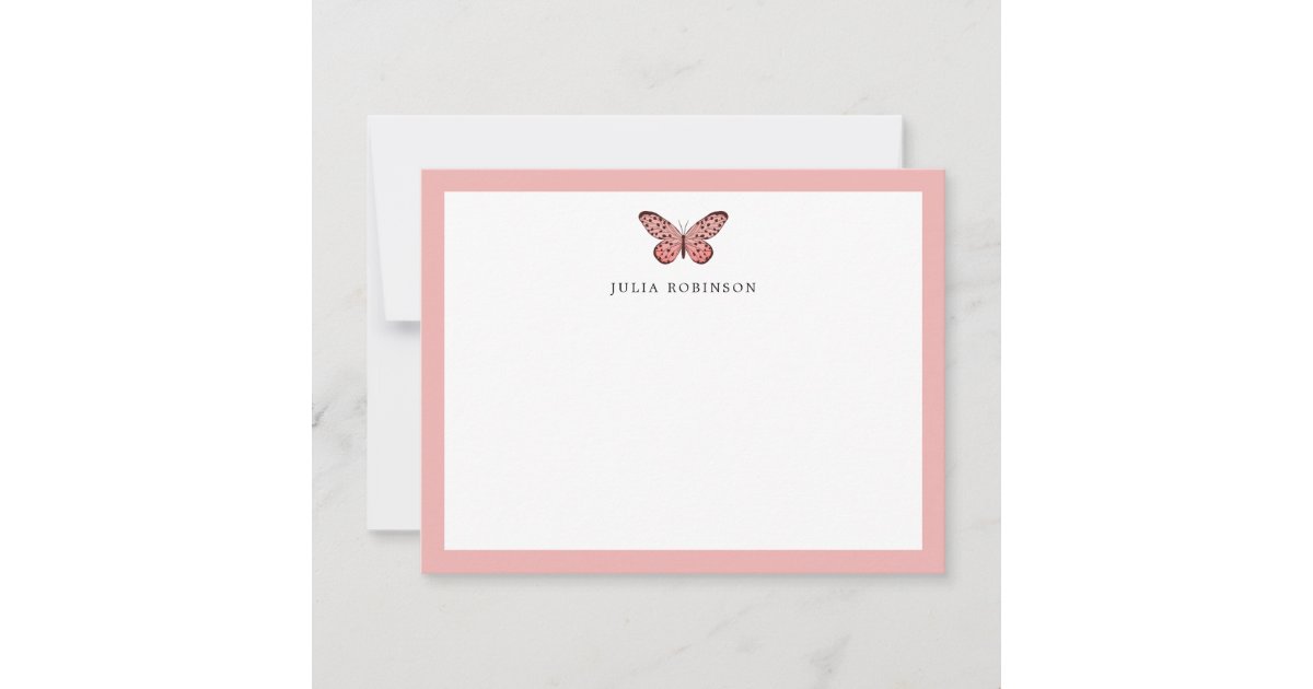 Whimsical Pink Butterfly Girly Note Card | Zazzle