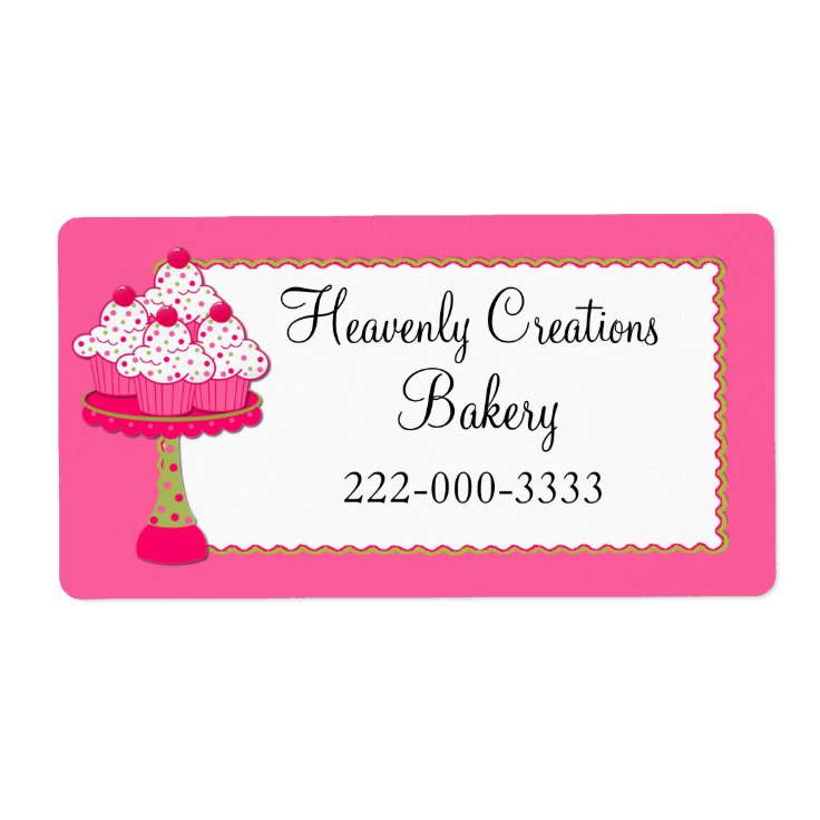Whimsical Pink Cupcakes Custom Bakery Label | Zazzle