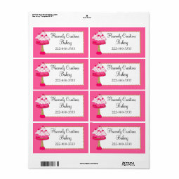 Whimsical Pink Cupcakes Custom Bakery Label | Zazzle