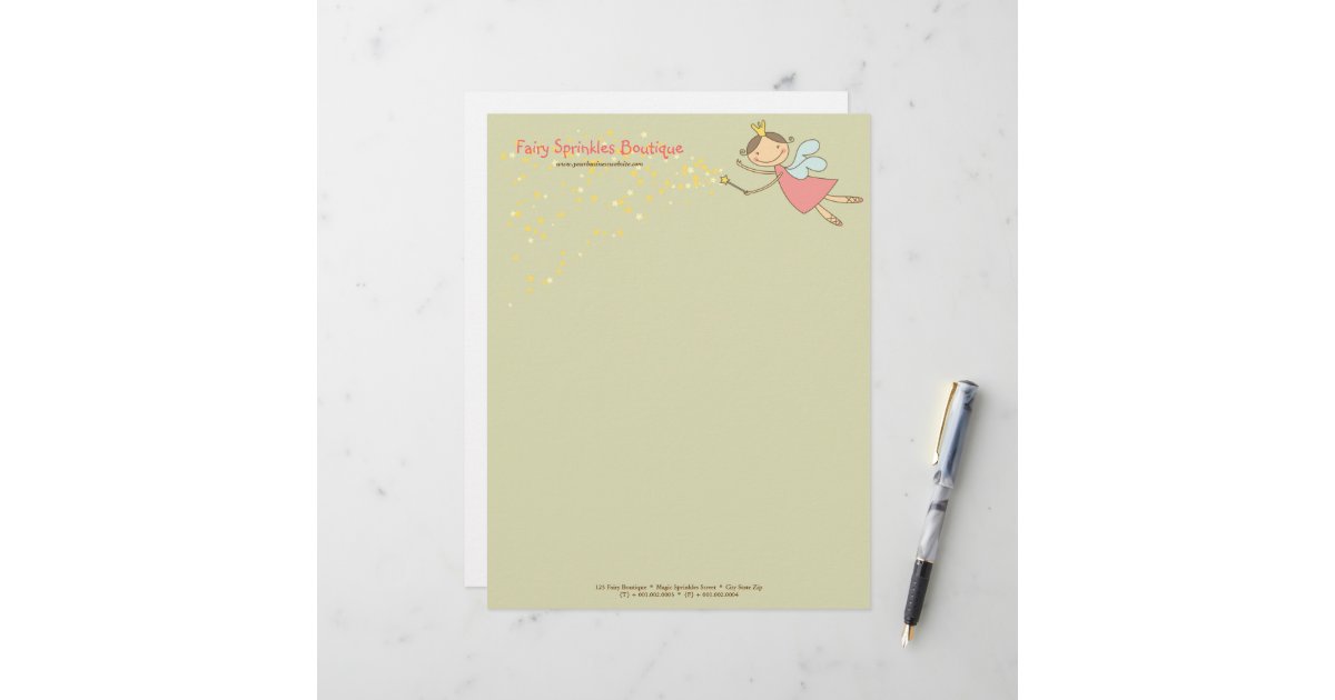 Whimsical Pink Fairy Princess And Magical Stars Letterhead | Zazzle