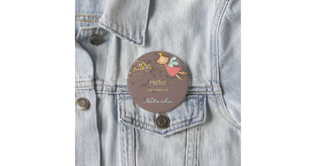 Whimsical Pink Fairy Princess Birthday Name Tag Button | Zazzle