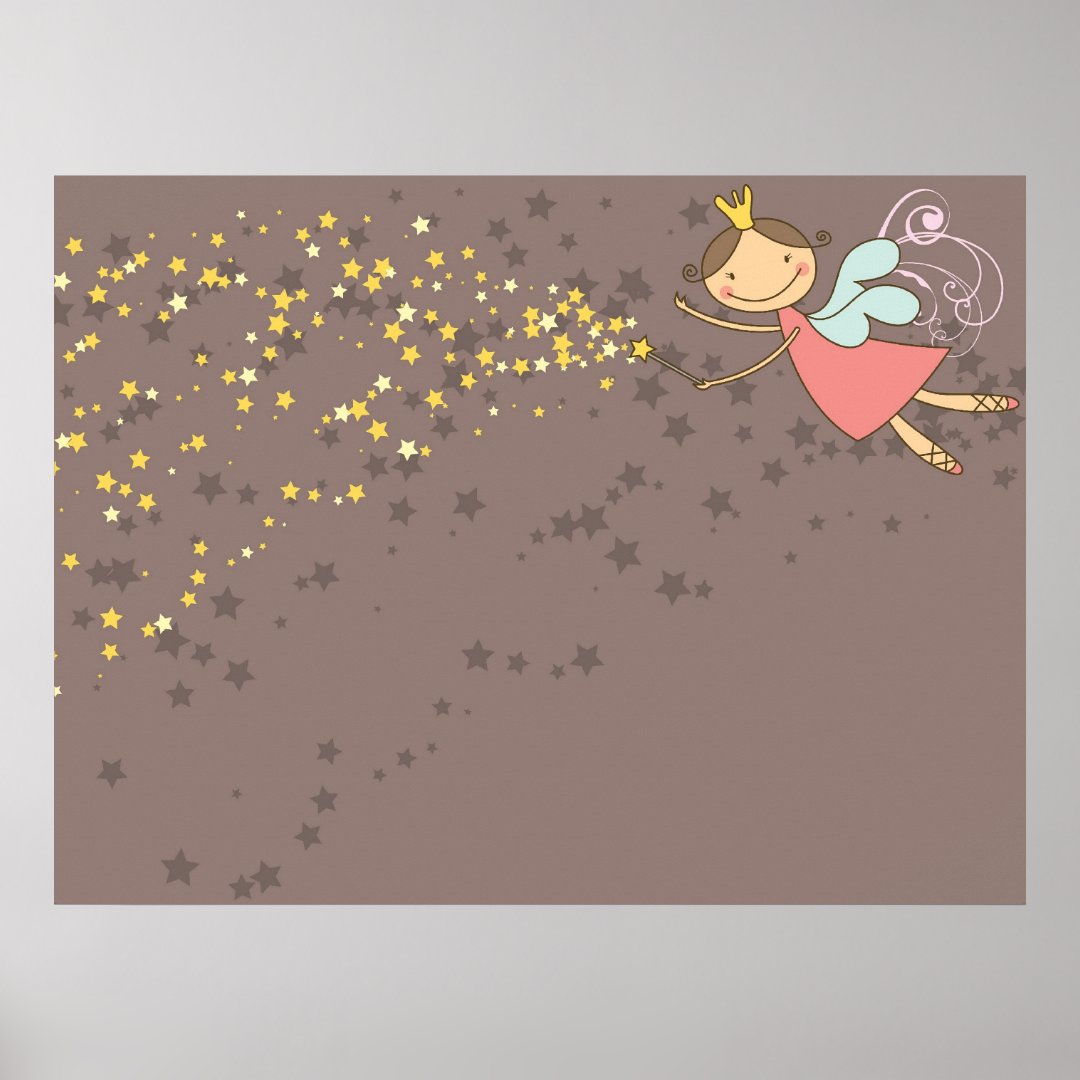 Whimsical Pink Fairy Princess Stars Girl Birthday Poster | Zazzle