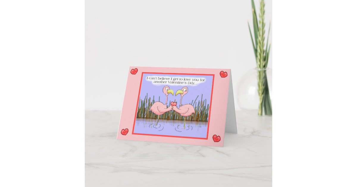 Whimsical Pink Flamingo Happy Valentine's Day Card | Zazzle