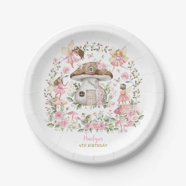 Whimsical Pink Floral Fairy Tea Party Birthday Paper Plates | Zazzle