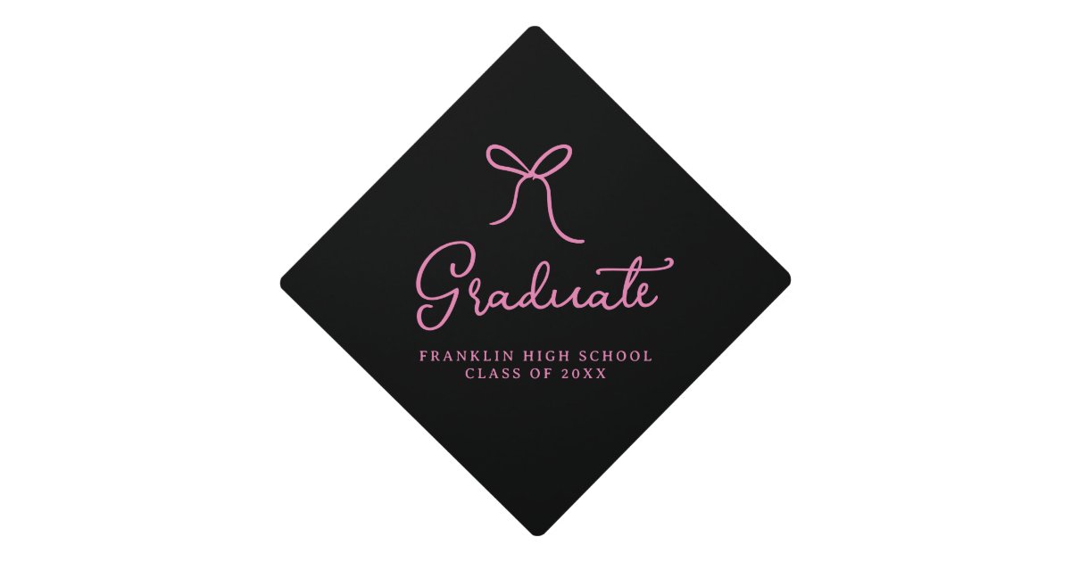 Whimsical Pink Hand Drawn Bow Graduation Cap Topper | Zazzle