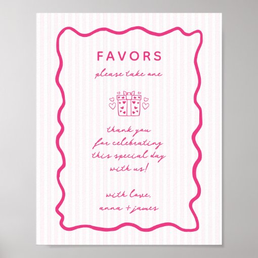 Whimsical Pink Hand Drawn Favors Poster | Zazzle