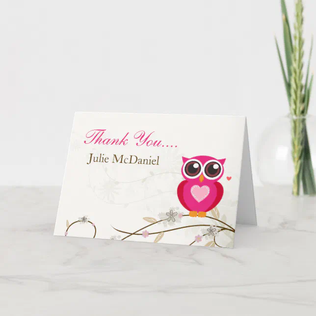 Whimsical Pink Owl Thank You Cards | Zazzle