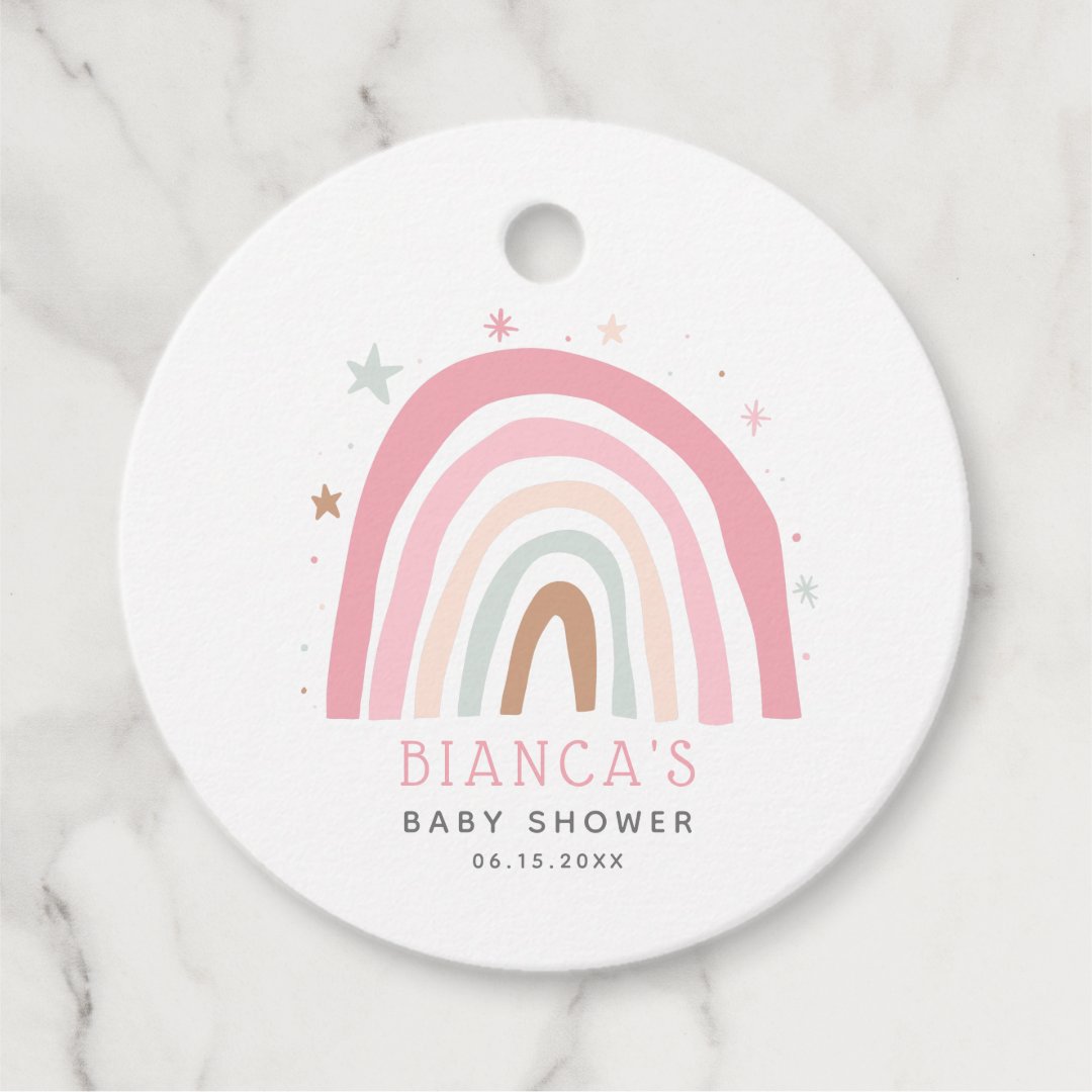 Whimsical Pink Pastel Rainbow Baby Shower Favor Tags | Zazzle