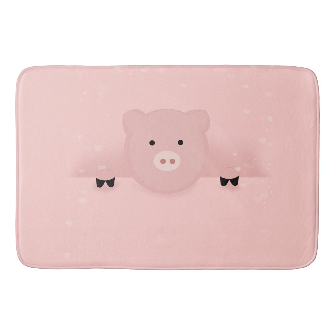 Whimsical Pink Pig Cute Farm Animal Bath Mat | Zazzle