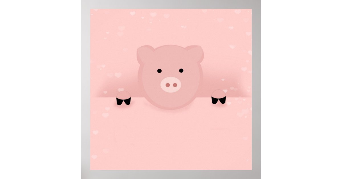 Whimsical Pink Pig Cute Farm Animal Poster | Zazzle