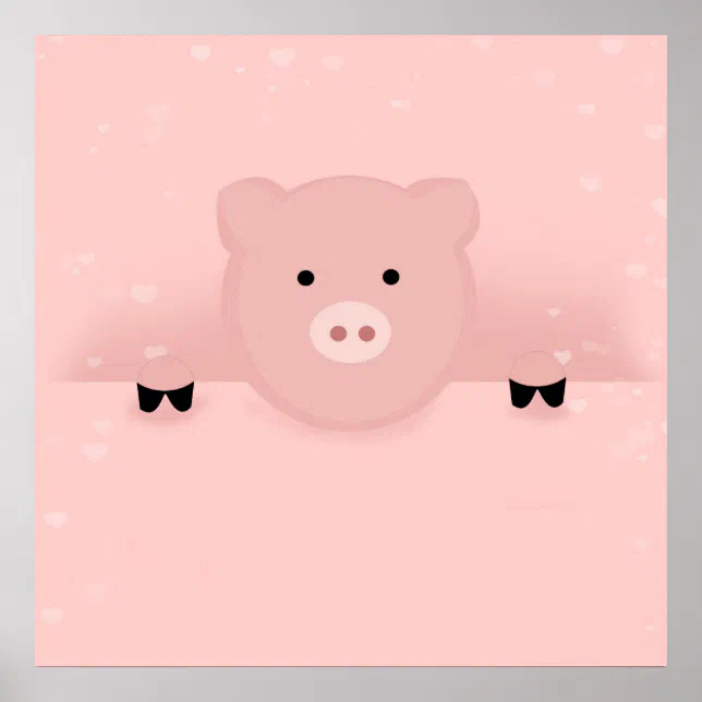 Whimsical Pink Pig Cute Farm Animal Poster | Zazzle