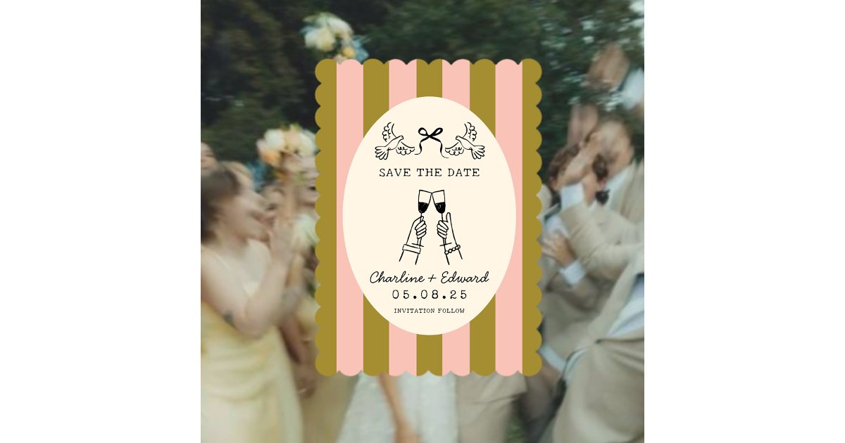 Whimsical Pink Striped Scribble Save the Date Invitation | Zazzle