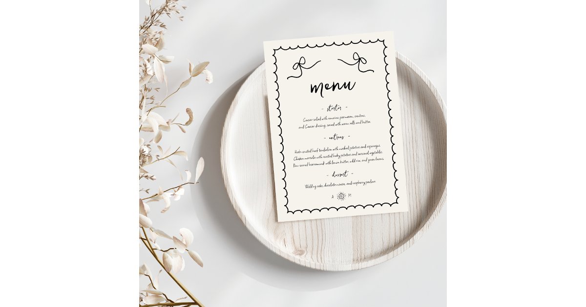 Whimsical Playful Retro Hand Drawn French Wedding Menu | Zazzle