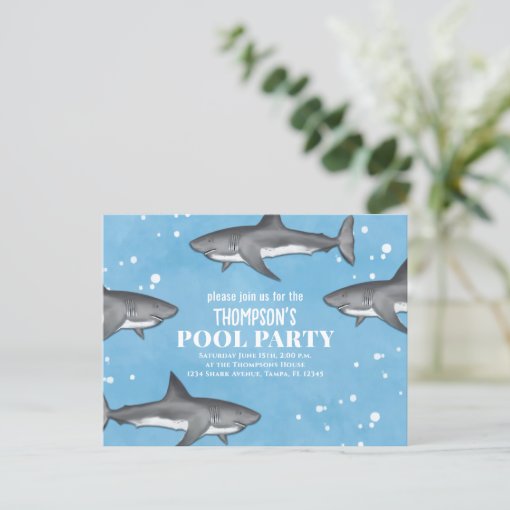 Whimsical Pool Party Sharks QR Code Social Media Postcard | Zazzle