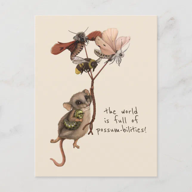 Whimsical Possum and Inspirational Adventure Quote Postcard | Zazzle