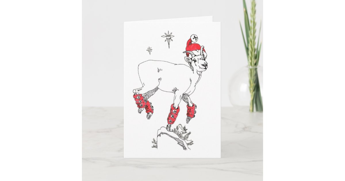 Whimsical Prancing Goat Ewe Bells Christmas Card | Zazzle