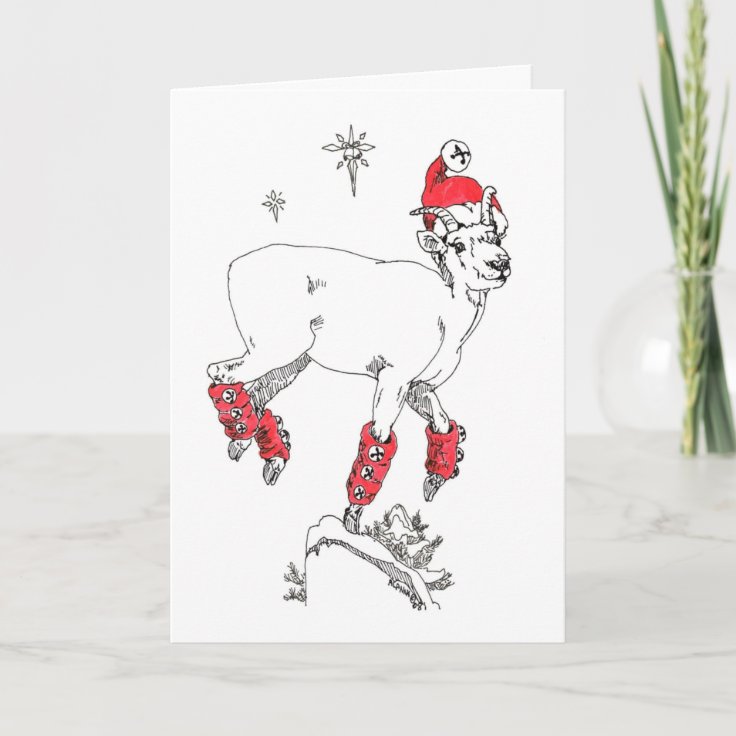 Whimsical Prancing Goat Ewe Bells Christmas Card | Zazzle
