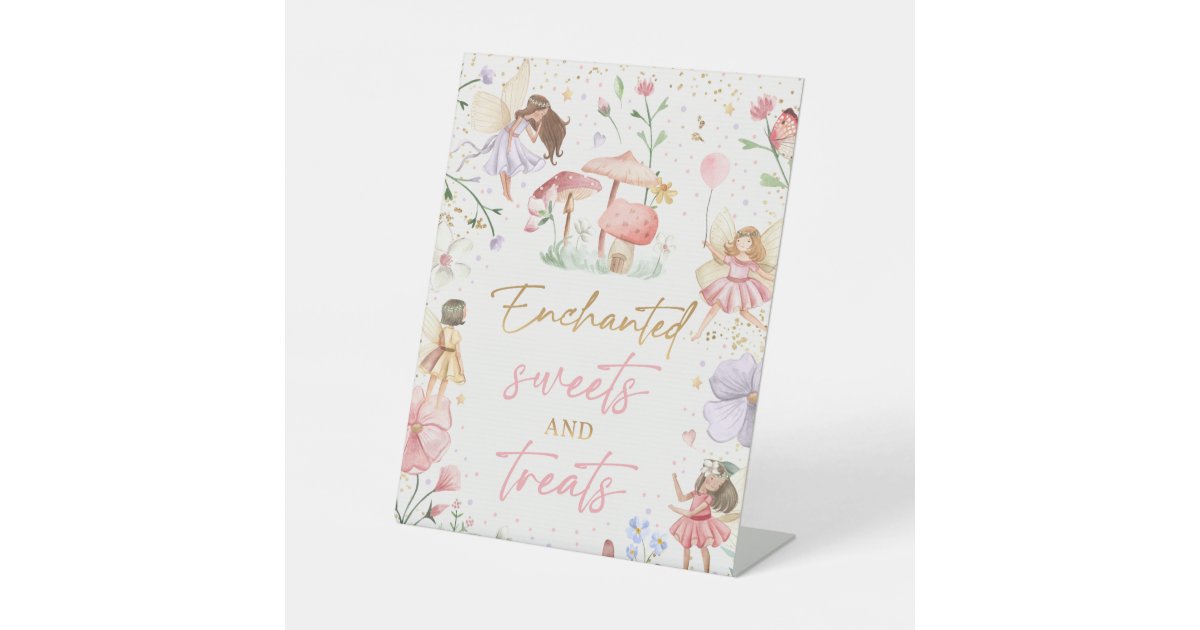 Whimsical Princess Fairy Birthday Sweets And Treat Pedestal Sign | Zazzle