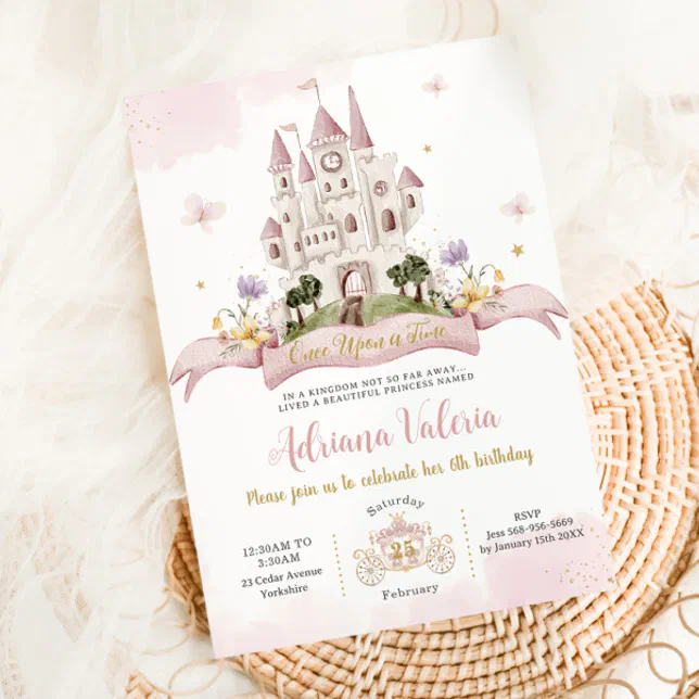 Whimsical Princess Fairytale Castle Pink Birthday Invitation | Zazzle
