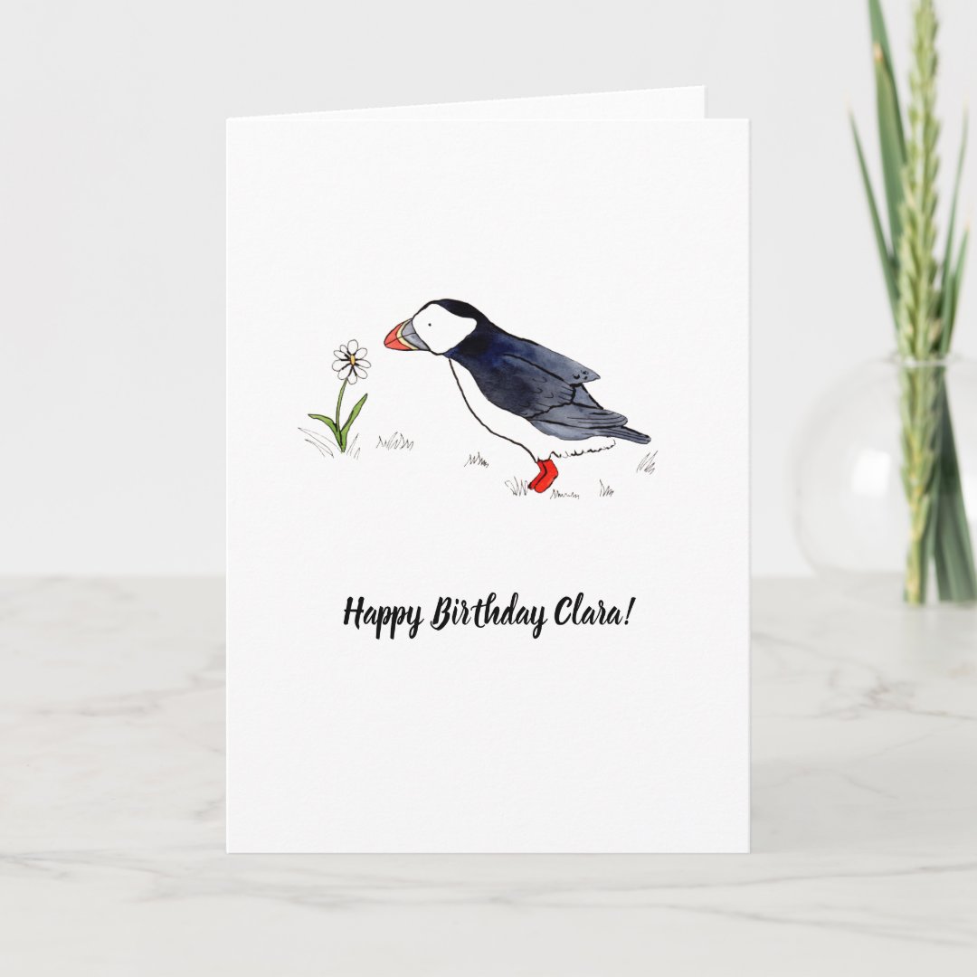 Whimsical Puffin customizable Birthday Card | Zazzle