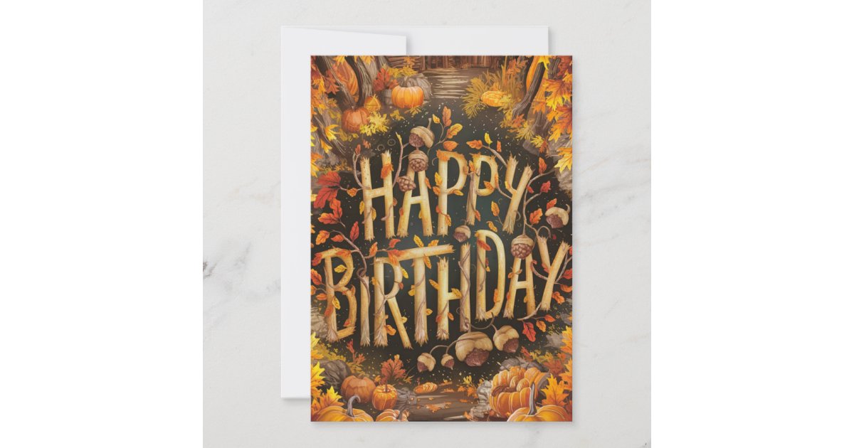 Whimsical Pumpkin Autumn Fall Happy Birthday Card | Zazzle