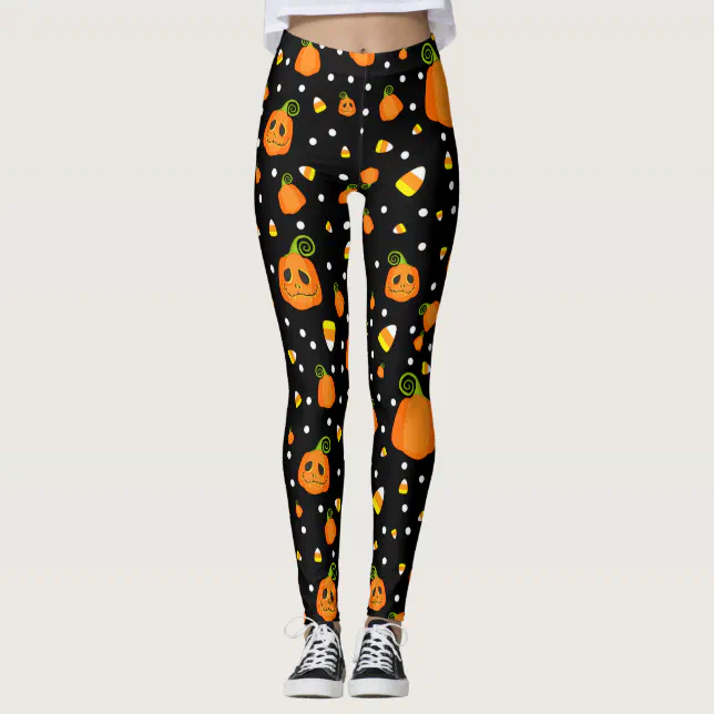 Whimsical Pumpkins & Candy Corn Fun Halloween Leggings | Zazzle