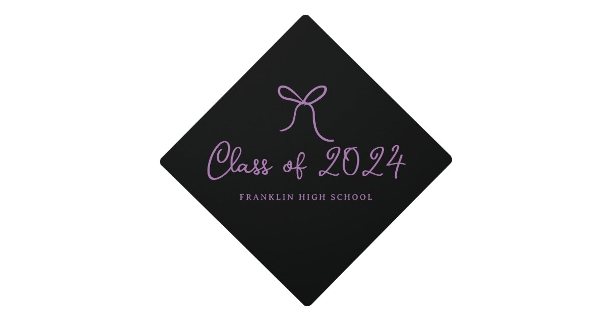 Whimsical Purple Hand Drawn Bow Class of Graduation Cap Topper | Zazzle