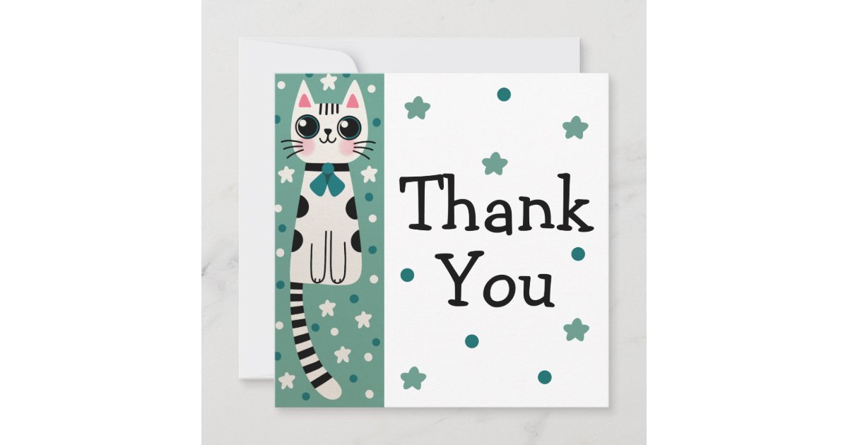 Whimsical Quirky Doodle Cat Drawing Thank You Card | Zazzle
