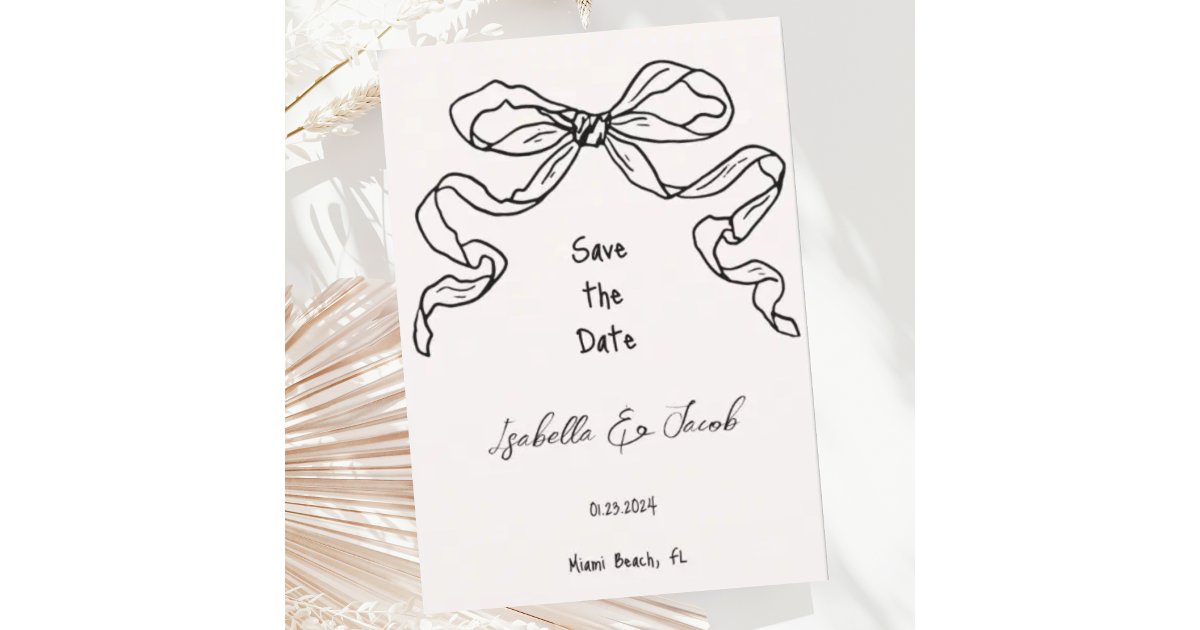 Whimsical Quirky Hand Drawn Bow Save the Date Invitation | Zazzle