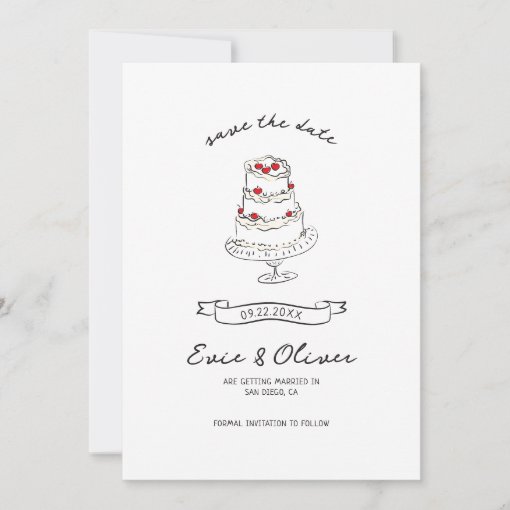 Whimsical Quirky Hand Drawn Cherry Cake Wedding Save The Date | Zazzle