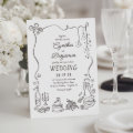 Whimsical Quirky Hand Drawn Doodles Wedding Invitation | Zazzle