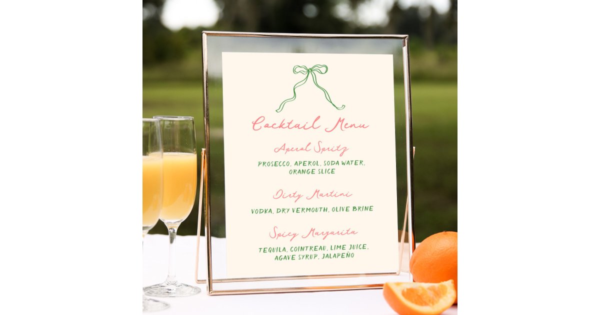 Whimsical Quirky Handwritten Cocktail Menu Poster | Zazzle