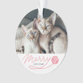 Whimsical Red Merry Script Cat Photo Ornament | Zazzle