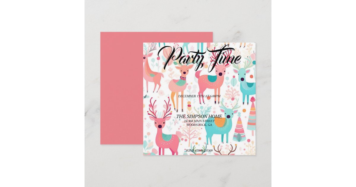 Whimsical Reindeer Christmas Party Invitation | Zazzle