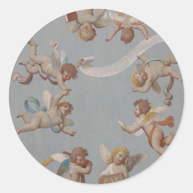 Whimsical Renaissance Cherub Angels Classic Round Sticker | Zazzle