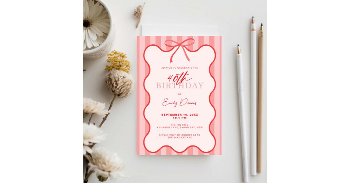 Whimsical Retro Border 40th Birthday Party Invitation | Zazzle