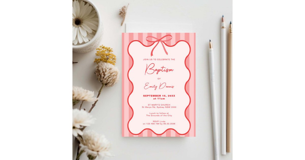 Whimsical Retro Border Baptism Invitation | Zazzle