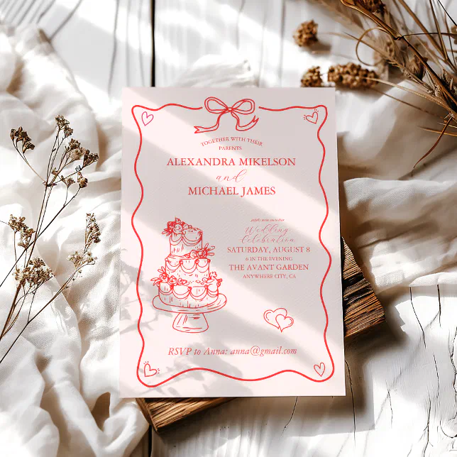 Whimsical Retro Doodle Art Wedding Invitation | Zazzle