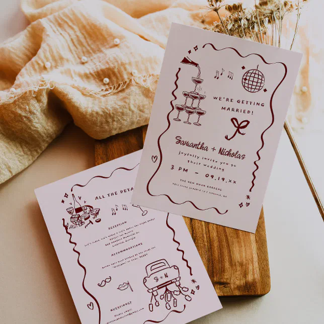 Whimsical Retro Doodle Art | Wedding Invitation | Zazzle