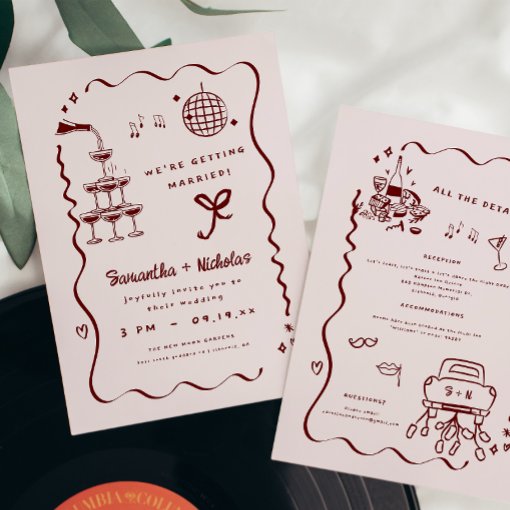 Whimsical Retro Doodle Art | Wedding Invitation | Zazzle